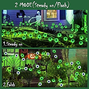 Halloween Decorations Outdoor Solar Lights, 2PACKS 12LED Green Eyeball Swaying Firefly Lights, Waterproof Solar Halloween Pathway Lights for Yard, Garden, Lawn, Lawn, Party