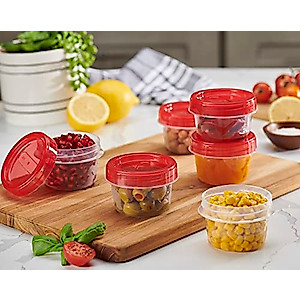 PLASTICPRO 6 Pack Twist Cap Food Storage Containers with Red Screw on Lid- 4 oz Reusable Meal Prep Containers - Small Freezer Containers Microwave Safe Red Plastic Food Storage