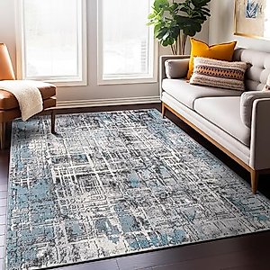 Rugshop Distressed Abstract Stain Resistant Soft Area Rug 7' 10" x 10' Blue