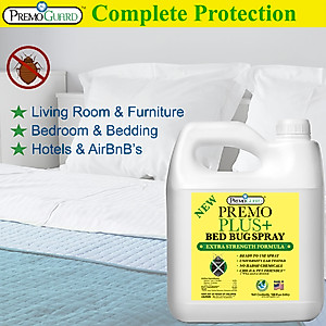 Premo Plus+ Bed Bug Spray Extra Strength – 128 oz – Fast Acting Bed Bug Treatment & Killer – Stain & Scent Free – Child & Pet Safe – Powerful New Stronger Formula – Natural with No Harmful Chemicals