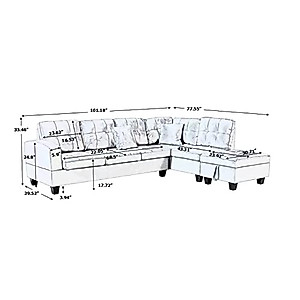 EMKK Variable Bed Sofa Living Room Folding Sectional Sofa with Reversible Chaise Lounge, Upholstered L-Shaped Couch with Two Cup Holders 2 Pillows for Office Apartment Large Space Furniture Sets