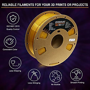 OVERTURE Silk Filament PLA 1.75mm Clog-Free Shiny 3D Printer Filament, 1kg Spool (2.2lbs), Dimensional Accuracy +/- 0.03 mm, Fit Most FDM Printer(Silk Gold)