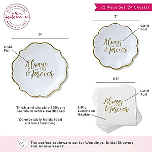 Kate Aspen Always & Forever 72 Piece Classic & Elegant Paper Party Tableware Set (24 Guests), Party Supplies, Wedding Decor for Bridal Showers, Engagements and Receptions