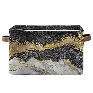 Gold Black Marble Storage Bins, Square Storage Basket Canvas Storage Organizer Closet Shelf Organizer for Home Office, 1 Pc
