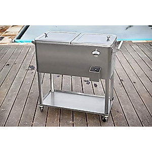 Permasteel PS-206-SS-AM 80 Quart Rolling Patio Cooler with Bottom Tray, Stainless Steel