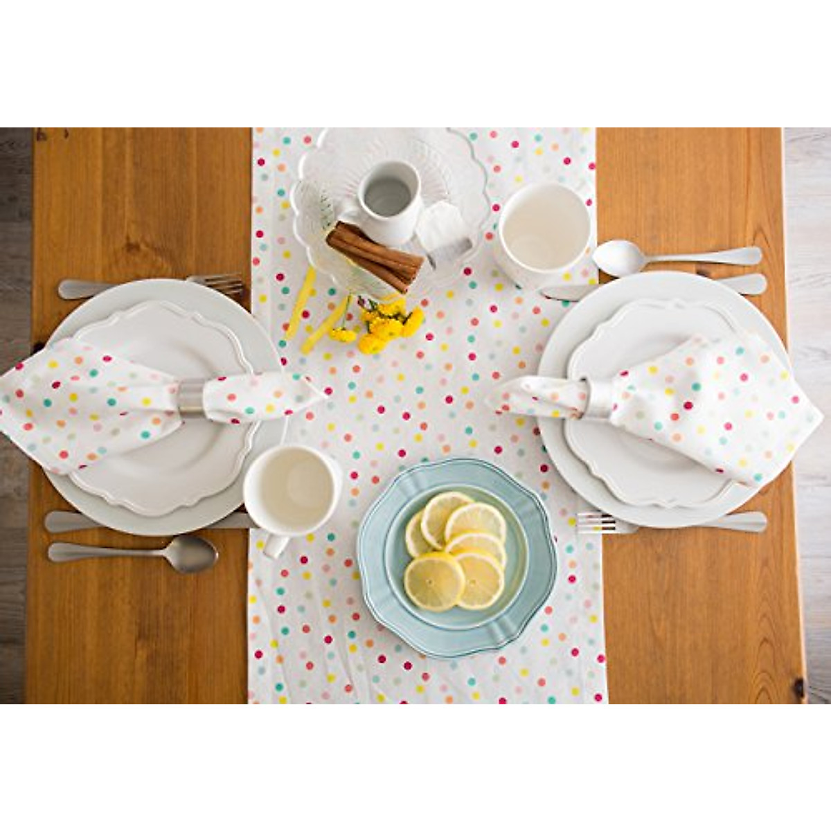 DII Polka Dot Party Print Tabletop Collection Reusable & Machine Washable, Table Runner, 14x72, Multicolor Confetti Dots