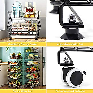 6 Tier Fruit Vegetable Storage Basket, Stackable Metal Wire Basket with Wheels, Fruit and Vegatable Storage Cart, Potato and Onion Storage Bin for Kitchen, Bathroom, Bedroom