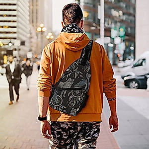 NAWFIVE Sling Bag Watercolor Raven Wolf Crossbody Backpack with Anti Theft Boho Style Adjustable Shoulder Bag for Travel,Hiking,Cycling,Camping