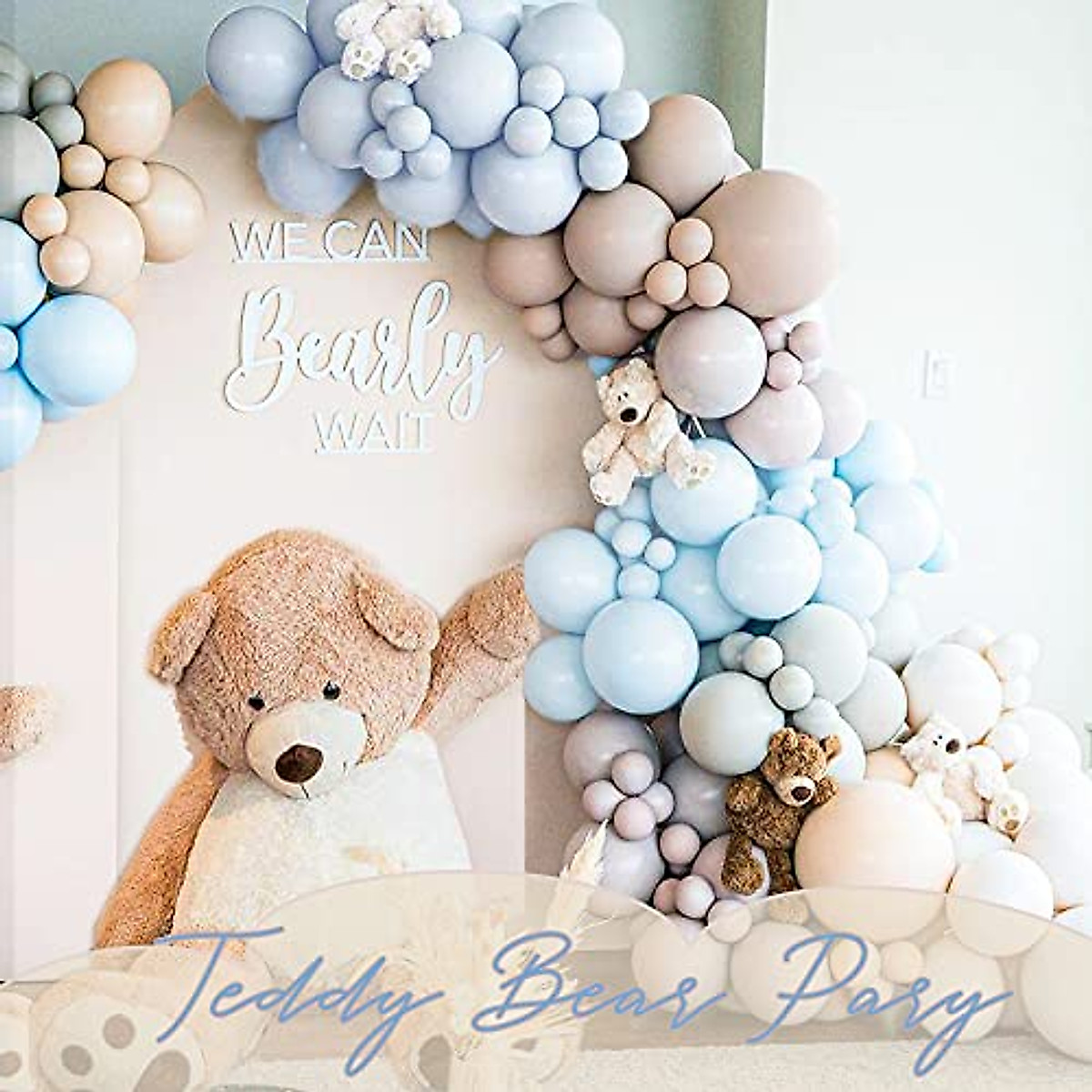 Blue Balloon Garland Arch Kit, SCMDOTI Double Stuffed Pastel Baby Blue Nude Cream Brown Balloon Garland for Teddy Bear Baby Shower Decorations,Gender Reveal and Birthday Party Decoration for boy girls