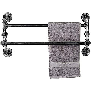 Towel Rack Towel Rail Retro Towel Rack with Double Towel Holder Wall-Mounted Shower Shelf Industrial Style Iron Pipe Pipework Wall Shelves Towel Bar Towel Holder/Schwarz/25 inch