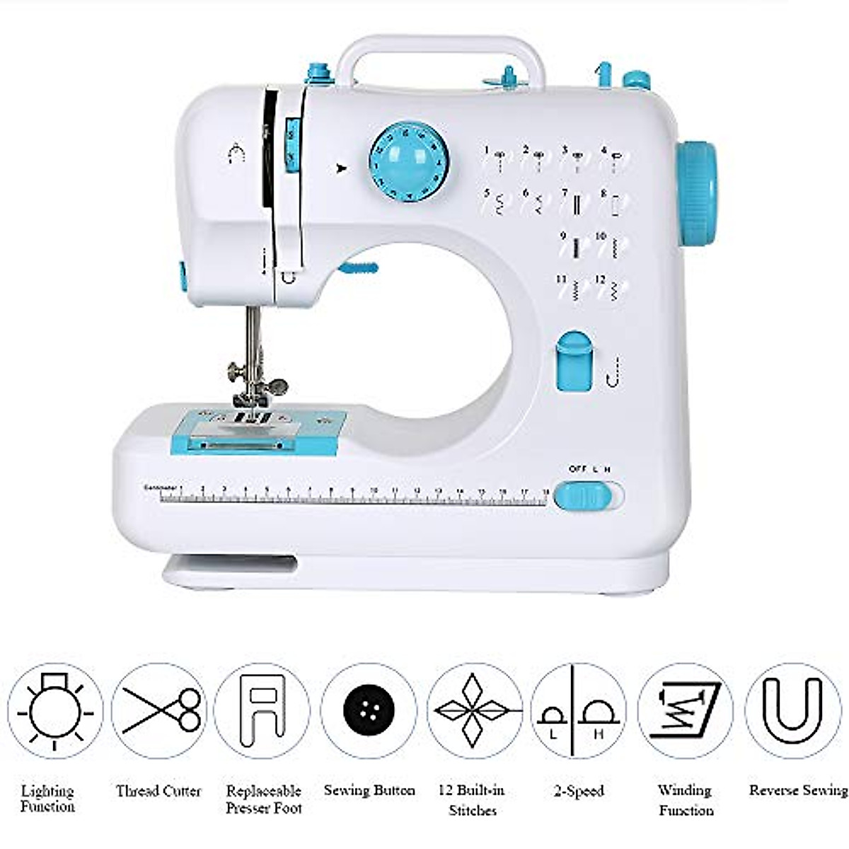 Mini Sewing Machine, Portable Multi-Purpose Crafting Mending Machine Household 12 Built-in Stitches & Double Thread for Beginners Blue