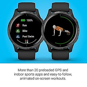 Garmin 010-02173-11 Venu, GPS Smartwatch with Bright Touchscreen Display, Features Music, Body Energy Monitoring, Animated Workouts, Pulse Ox Sensor and More, Black