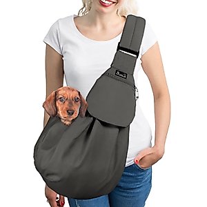 SlowTon Dog Carrier Sling - Thick Padded Adjustable Shoulder Strap Dog Carriers for Small Dogs, Puppy Carrier Purse for Pet Cat with Front Zipper Pocket Safety Belt Machine Washable (Grey L)