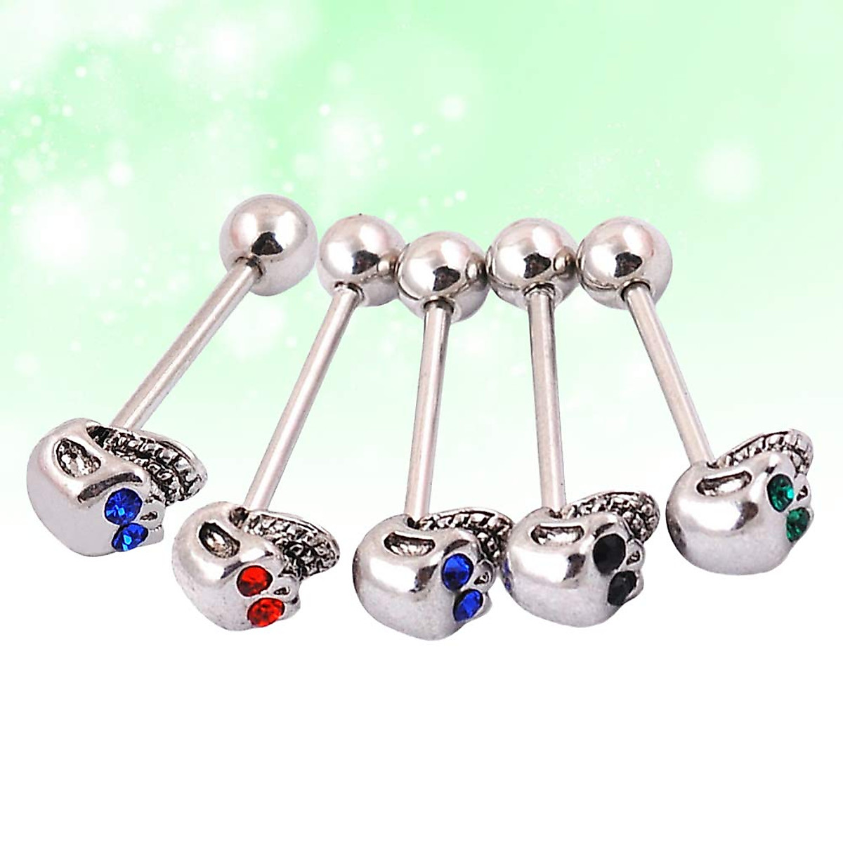 Skeleton Tongue Bar Barbell Piercing Rings Body Retainer Skull Stainless Steel Crystal Jewelry Multi Color 5pcs