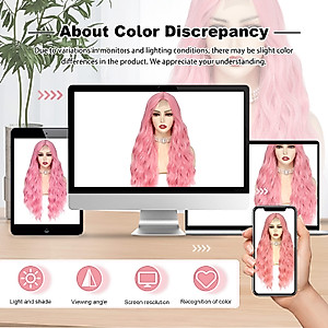 BUPPLER Cosplay Long Pink Wig 28 Inch Middle Part Synthetic Wig Realistic Gifts Party Wigs for Women Daily Use Colorful Wigs (Pink)