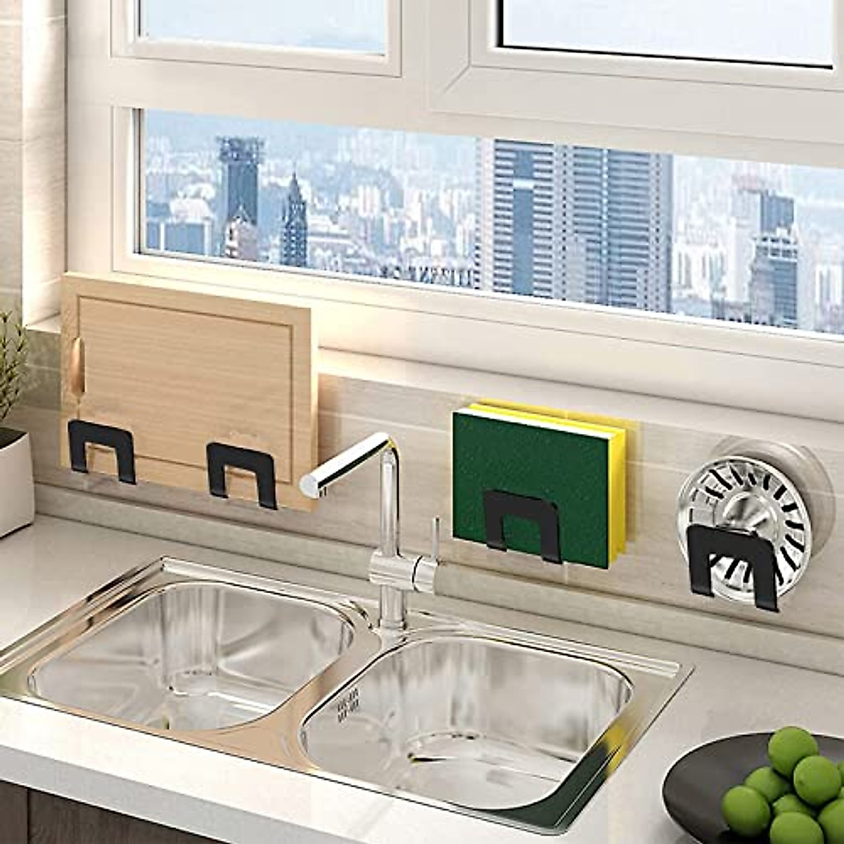 6 Pack Adhesive Towel Hooks Heavy Duty Stick on Wall Hooks Command Hooks Towel Hooks Door Hooks Waterproof Stainless Steel Kitchen Hooks, Adhesive Holders for Bathroom and Bedroom (6 Pcs Black)