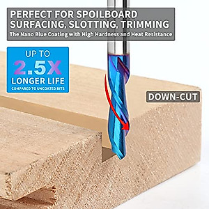 EANOSIC Downcut Spiral Router Bits 1/4 inch Shank, 1/4 inch Cutting Diameter Solid Carbide with Nano Blue Coating CNC Router Bits End Mill for Wood Cut, Carving