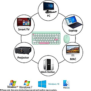 UBOTIE 84Keys Colorful Wireless Computer Keyboards and Mice Combos, Mini Compact Retro Typewriter Design Laptop Keyboards with 2.4GHz USB Nano (Green)