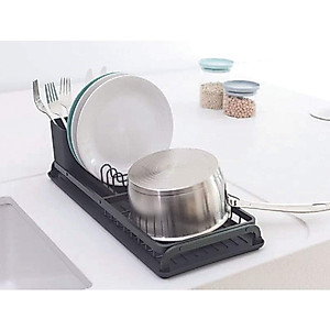 Brabantia Large Dish Drying Draining Rack (Light Gray) Plastic Easy-Clean Drip Tray & Removable Cutlery Basket