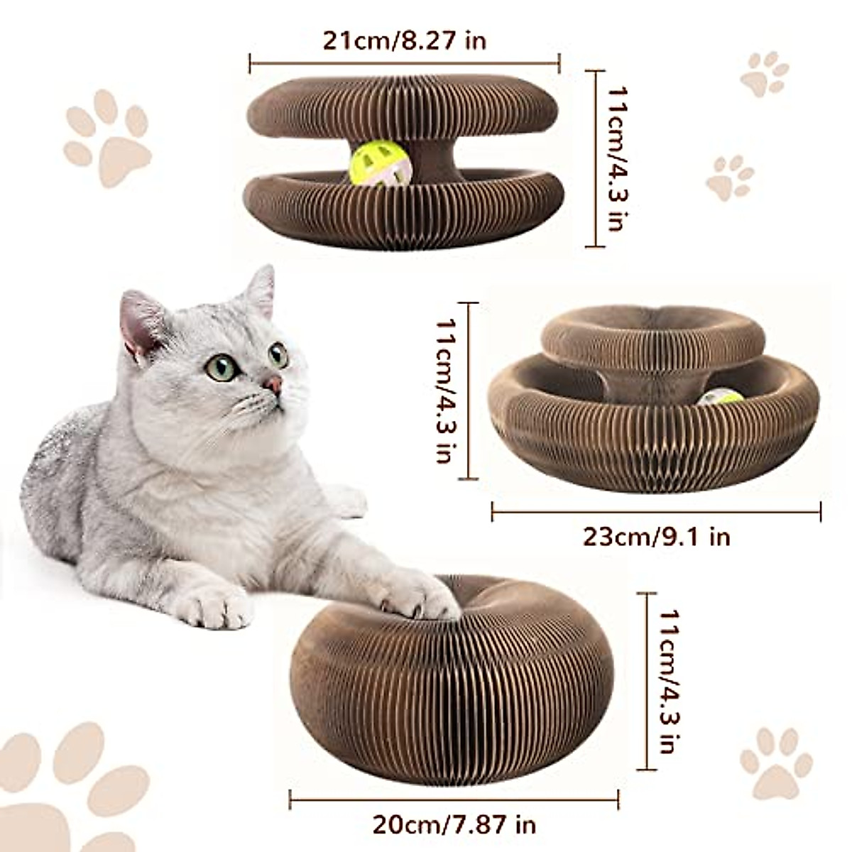 Magic Organ Cat Scratching Board, Cat Accordion, Cat Cordion, Cardboard Cat Scratcher Cat Bed Interactive Scratcher Cat Toy, Foldable Convenient Cat Scratcher Durable Recyclable Comes with Ball