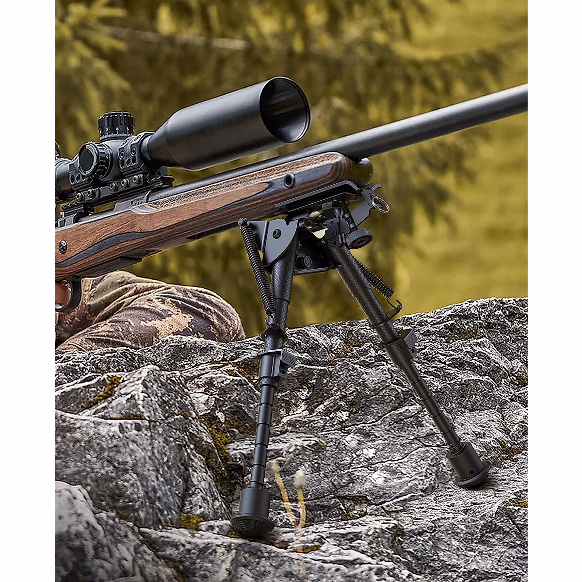 CVLIFE 6-9 Inches Carbon Fiber Rifle Bipod, Pivot Tilting Bipods for Rifles with Adapter Compatible with Mlok Swivel Bipod for Hunting and Shooting