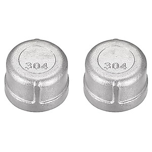 SEIWEI 304 Stainless Steel Pipe End Cap Fitting Round End Cap Female Threaded Snap Cap(DN25, 2 PCS)