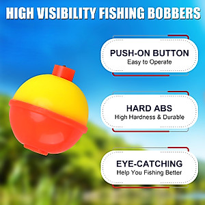 Fishing Bobbers Set,25-50pcs Snap-on Fishing Floats Bobbers Push Button Round Buoy Floats Bobber for Fishing Tackle Accessories Orange/Yellow