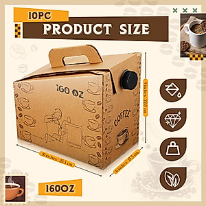 Pickmesh 10 Sets 160 oz Disposable Coffee Dispenser with Insulated Interior Bag Coffee to Go Containers with Handle Portable Heavy Cardboard