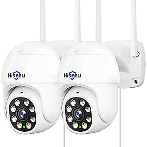 Hiseeu 2Pcs 5MP Security Camera PTZ Wireless Cameras Two Way Vioice Surveillance Camera Full Color Night Vision, IP66 Waterproof 24/7 Record for Outdoor Home Security Compatible Alexa