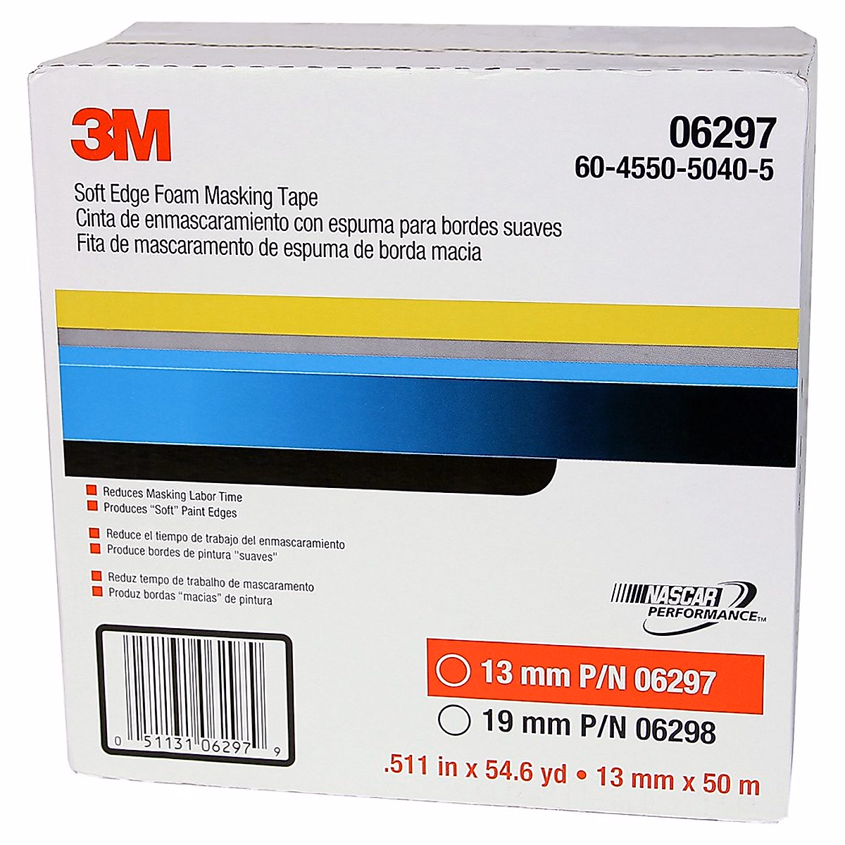 3M Soft Edge Foam Masking Tape, 06297, 13 mm x 50 m , White
