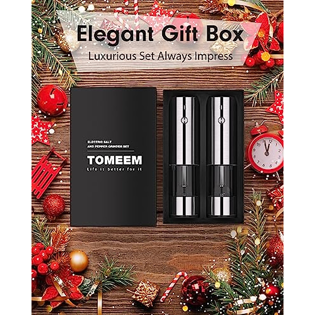 [Upgraded Larger Capacity] Electric Salt and Pepper Grinder Set Rechargeable with LED lights - Stainless Steel Automatic Pepper Grinder and Salt Grinder Refillable with 6 Adjustable Coarseness