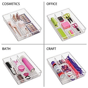 mDesign Plastic 6-Section Compact In-Drawer Utensil Storage Organizer Tray for Kitchen, Pantry; Holder for Silverware, Cutlery, Flatware, Large & Small Utensils, Spoon, Fork - Ligne Collection - Clear