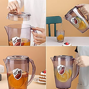 HOMQUEN Plastic Pitcher, 60 Oz/1.8L Water Pitcher with Lid, Iced Tea Pitcher, Water Carafe, Jar Pitcher, Water Jug with Handle for Tea, Juices, Milk, Cold or Hot Beverages (1 Pack/Gray)
