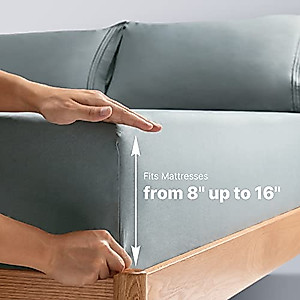 Marsail Queen Size Sheets Set 4pcs Extra Soft Cooling Bed Sheets Fine Brushed Microfiber Polyester Luxury Bedding Sheets Up to 16" Deep Pocket Light Grey