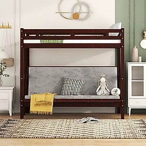 Harper & Bright Designs Twin Over Futon Bunk Bed,Wood Futon Bunk Bed Frame,Twin Over Full Bunk Bed with Couch,Detachable Bunk Bed Futon for Kids,Teens,Espresso