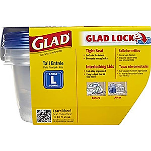 Glad GladWare Tall Entrée Food Storage Containers | Large Square Containers for Food Hold up to 42 Ounces of Food, 3 Count | Strong and Sturdy Large Food Storage Holders (Pack of 2)