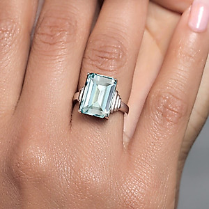 Gem Stone King 925 Sterling Silver Gemstone Birthstone Solitaire Engagement Ring | Emerald Cut 14X10MM Ring For Women | Available In Size 5, 6, 7, 8, 9