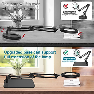 5X & 10X Magnifying Glass with Light and Stand, NAKOOS 2-in-1 Magnifying Lamp, 3 Color Modes Stepless Dimmable Lighted Magnifier with Large Base & Clamp for Craft Soldering Painting Hobby Close Work