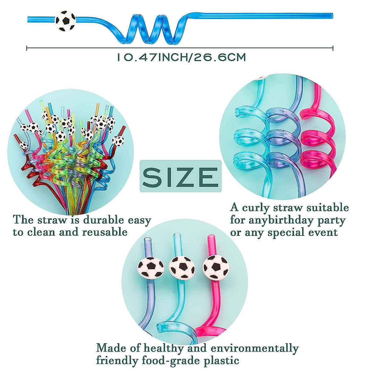 24Pcs Soccer Party Straws for Soccer Party Favors, Soccer Ball Themed Party Decorations Reusable Soccer Themed Straws for Sports Party Supplies for Kids Boys Girls