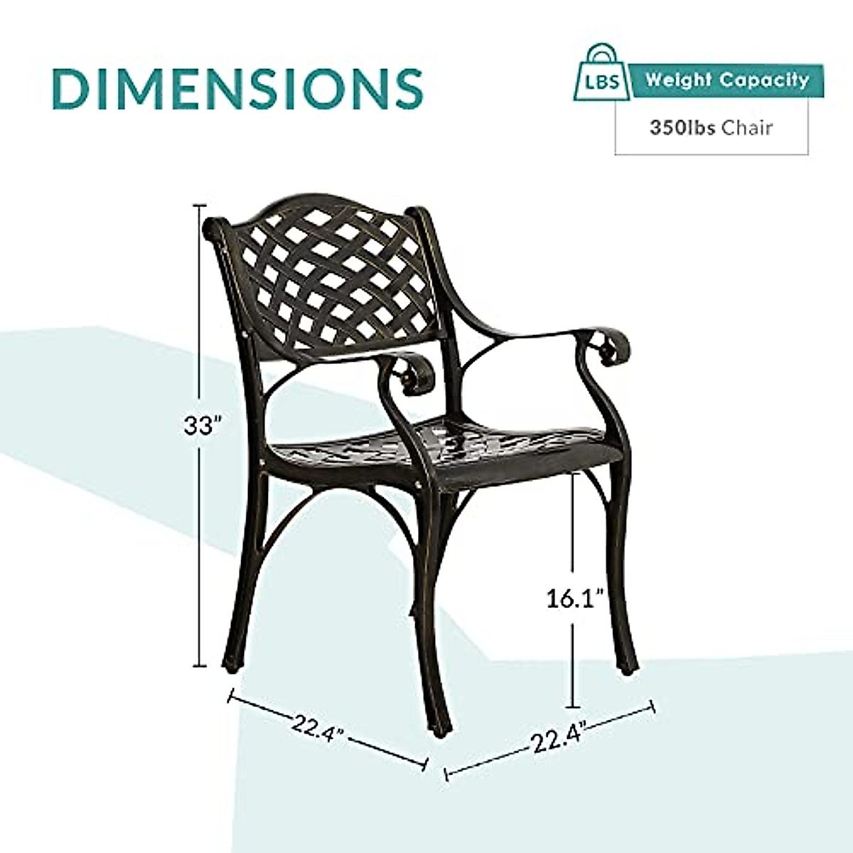 MEETWARM 2 Piece Patio Dining Chairs, Outdoor All-Weather Cast Aluminum Chairs, Patio Bistro Dining Chair Set of 2 for Garden Deck Backyard, Lattice Weave Design