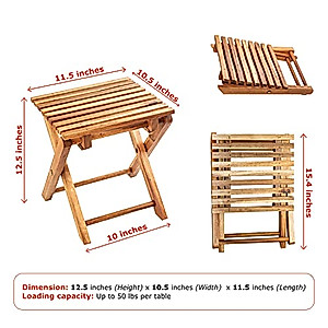 TIMBERHOLM Pack of 2 Folding Side Tables Outdoor for Patio, Small Folding Table, Outdoor Table Small, Teak Table Outdoor, Foldable Table, Small Patio Side Table, Natural (Square)
