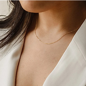 Aghfacy Dainty Thin Chain Choker Necklace 14K Plated Gold Minimalist Short Chain Necklaces for Women Jewelry Gift(1.3mm)