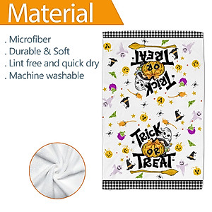 Unibyby Halloween Kitchen Towels, Halloween Pumpkin Towels Set of 2, Trick or Treat Dish Towels for Kitchen with Black Cat and Ghost Buffalo Plaid Decorations for Home, 18x28 Inches