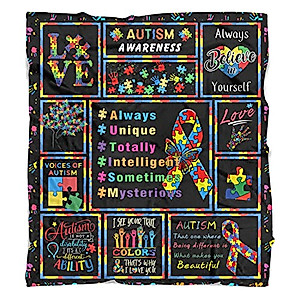 Autism Blanket Puzzle Cure Awareness Flannel Throw Gift for Childs Teens Adults Super Soft Lightweight Breathable Bed Sofa Couch Meaningful Colorful Foldable Unisex 100x130 Black 40x50