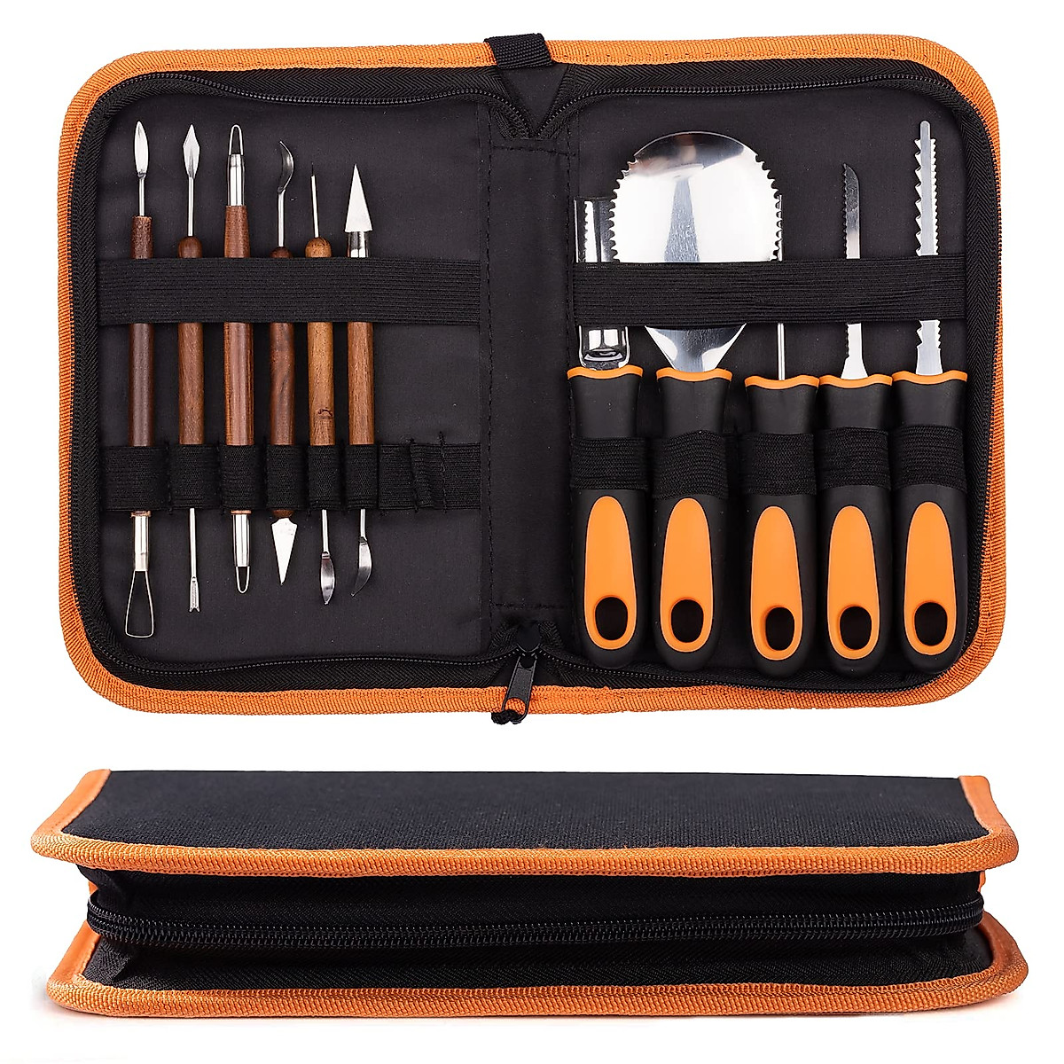 Halloween Pumpkin Carving Tools Kit - 11 PCS Professional Heavy Duty Stainless Steel Pumpkin Carving Tools with Carrying Case for Kids Adults Sculpting Jack-O-Lanterns