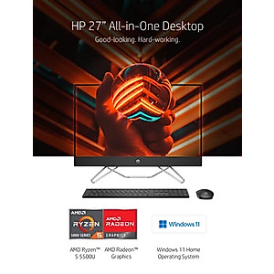 HP 27” All-in-One Desktop, AMD Ryzen 5 5500U, 16 GB RAM, 512 GB SSD, Full HD IPS Touchscreen, Windows 11 Home, 4 USB Ports, Privacy Camera, Dual Mics, Wireless Keyboard and Mouse (27-cb0060, 2021)