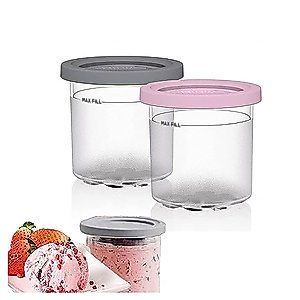 EVANEM 2/4/6PCS Creami Containers, for Creami Ninja Ice Cream,16 OZ Pint Containers Airtight and Leaf-Proof Compatible NC301 NC300 NC299AMZ Series Ice Cream Maker,Pink+Gray-4PCS