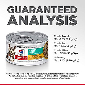 Hill's Science Diet Canned Wet Cat Food, Adult, Perfect Weight for Weight Management, Roasted Vegetable & Chicken Recipe, 2.9 oz Cans, 24 Pack