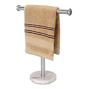 Songtec Hand Towel Holder Stand, Fingertip Towel Rack with Heavy Marble Base, Accessories Jewelry Stand (Marble Base, Brushed Nickel)