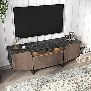 LED TV Stand with Storage Cabinet,Shelves and Cable Holes, Media Entertainment Center for TV up to 65",Television Stands Console Table Coffee Table Credenza for Living Room Bedroom,Antique Dark Grey